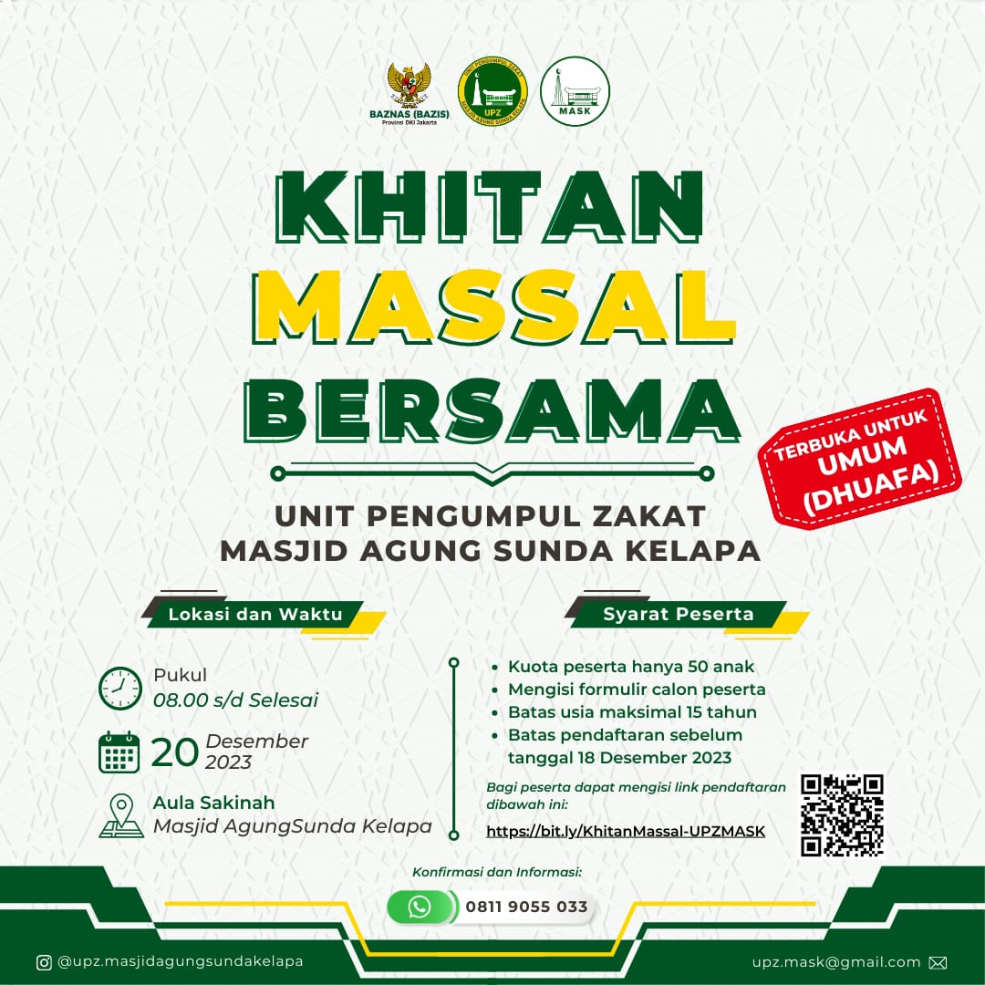 INFO : Khitan Massal Gratis 20 Desember 2023 di Masjid Agung Sunda Kelapa INFO : Khitan Massal Gratis 20 Desember 2023 di Masjid Agung Sunda Kelapa